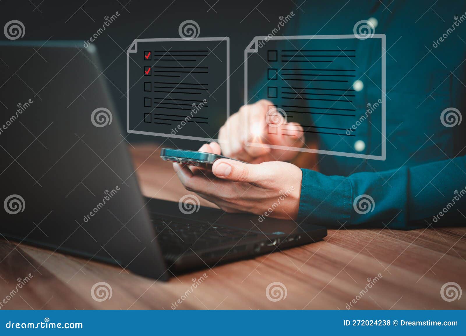 Man Using a Smartphone Touching on Virtual Screen Contact Questionnaire ...
