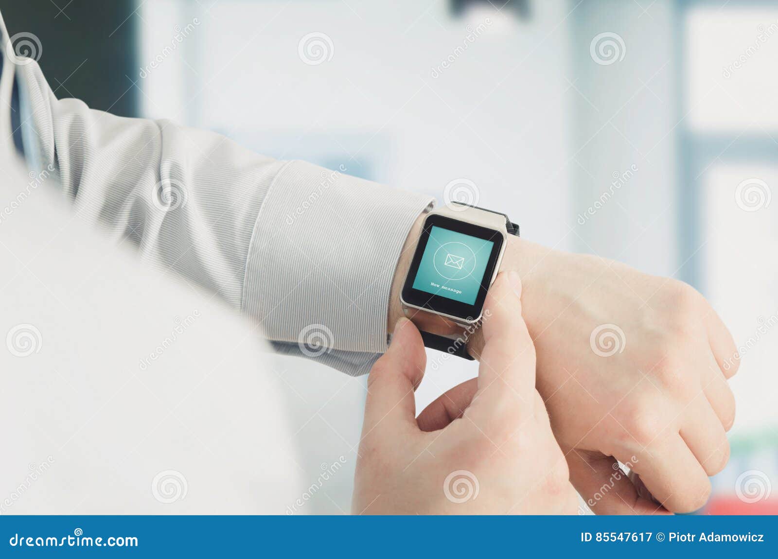 Man Using Smartwatch with E-mail Notifier Stock Image - Image of ...