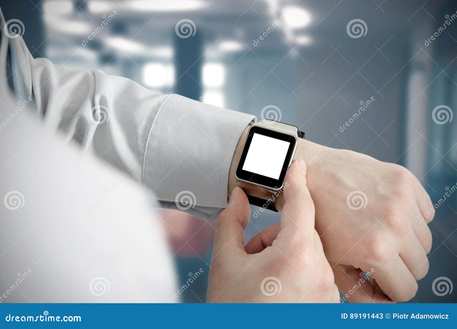 Man Using Smartwatch with E-mail Notifier Stock Image - Image of space ...