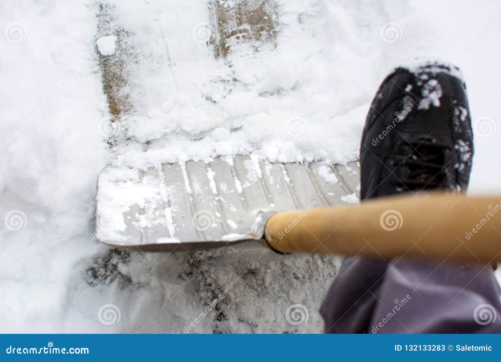 Man Using a Snow Shovel in a Snowed Yard Stock Image - Image of ...