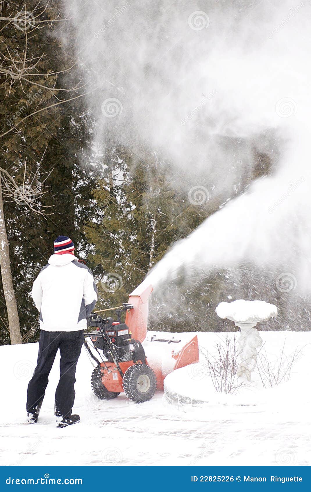 Man Using Snow Thrower stock photo. Image of trees, toque - 22825226