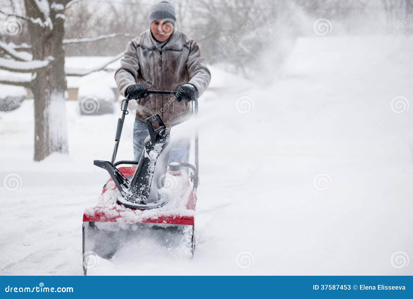 Man Using Snowblower in Deep Snow Stock Image - Image of ontario, adult ...
