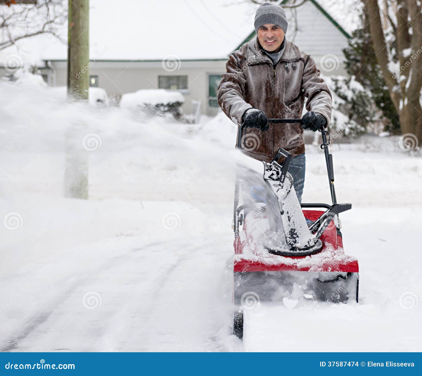Man Using Snowblower in Deep Snow Stock Photo - Image of deep, removing ...