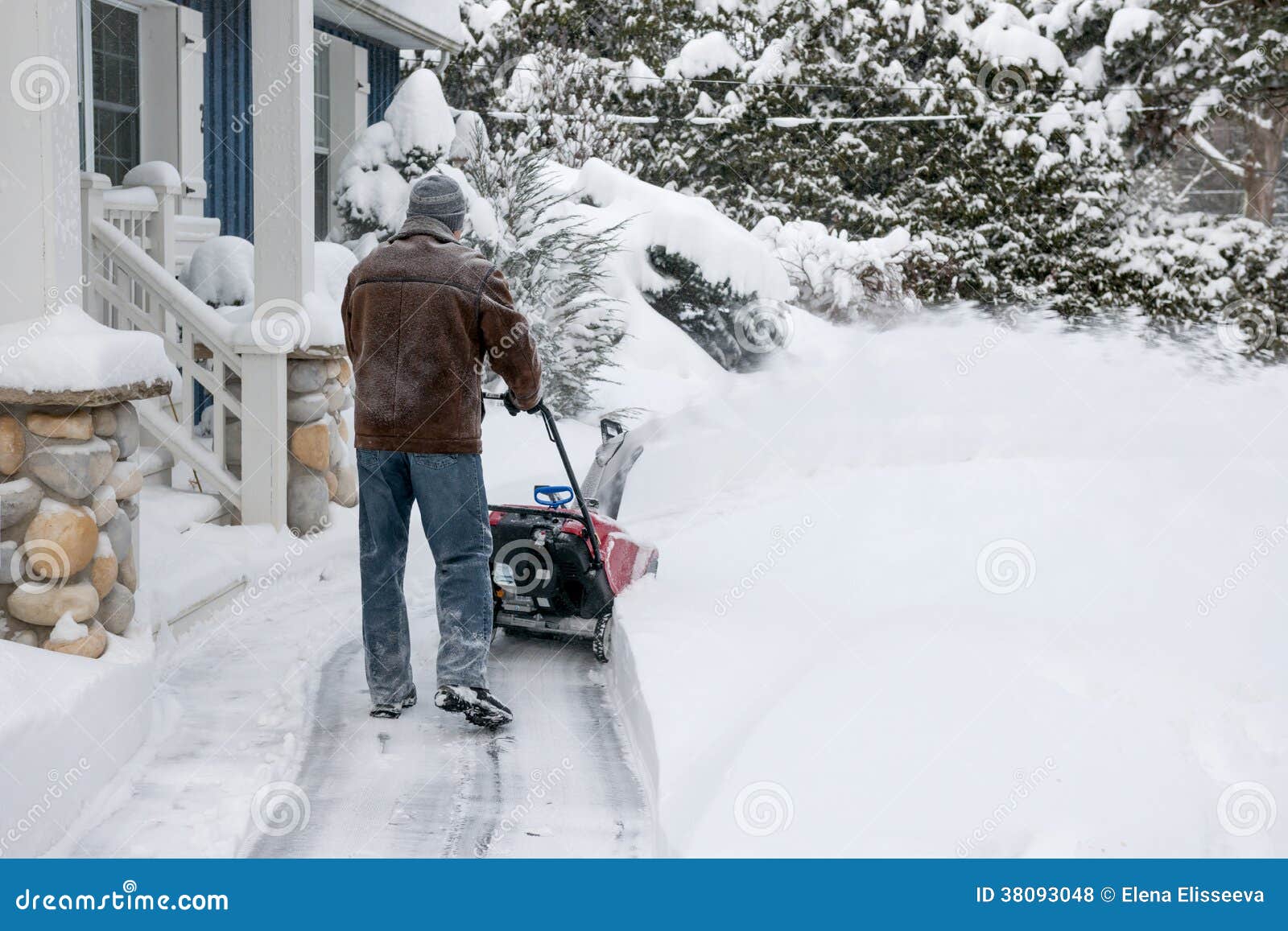 Man Using Snowblower in Deep Snow Stock Photo - Image of pushing ...