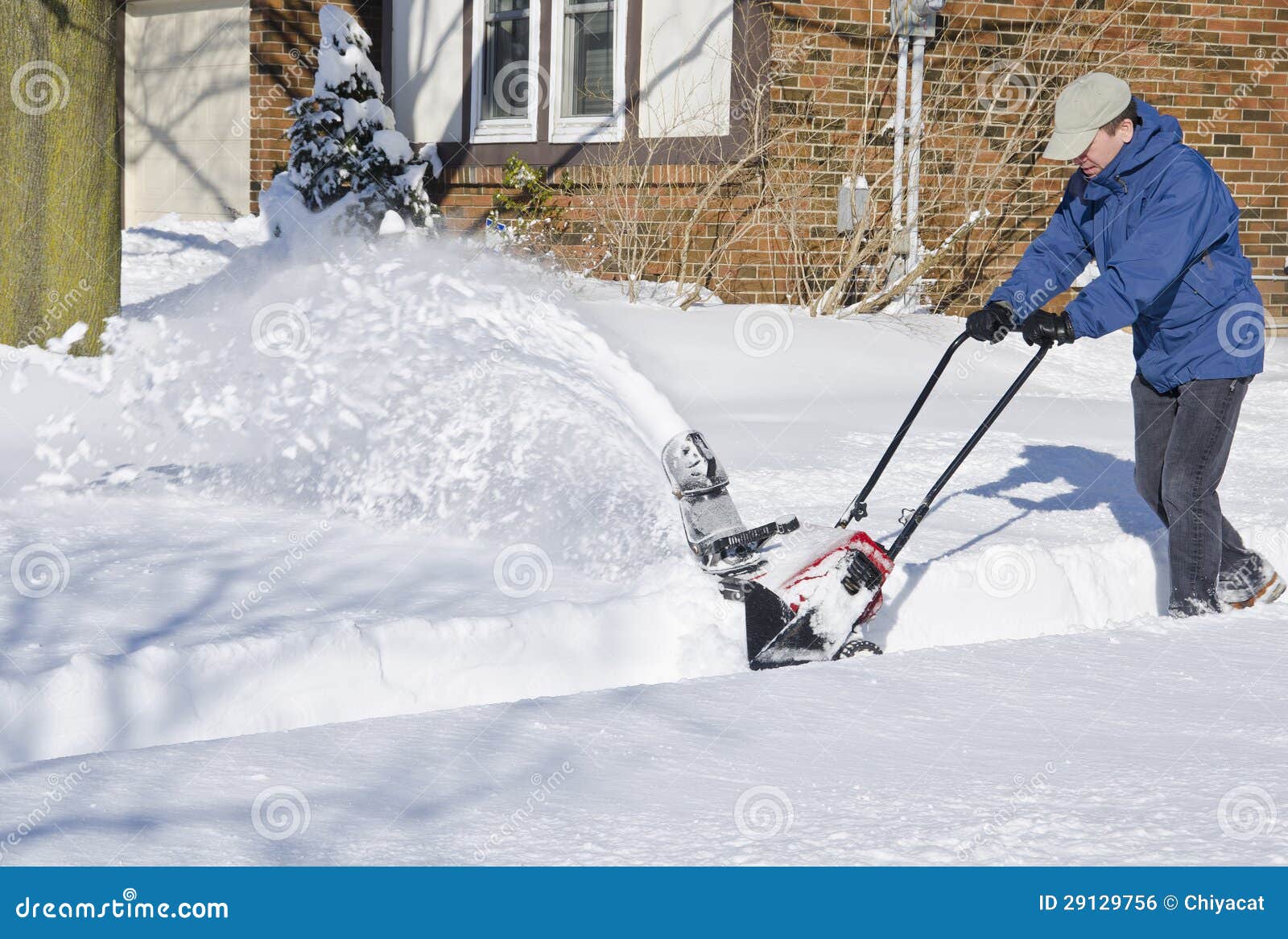 Man Using Snowblower To Clear Snow #2 Stock Photo - Image of trees ...