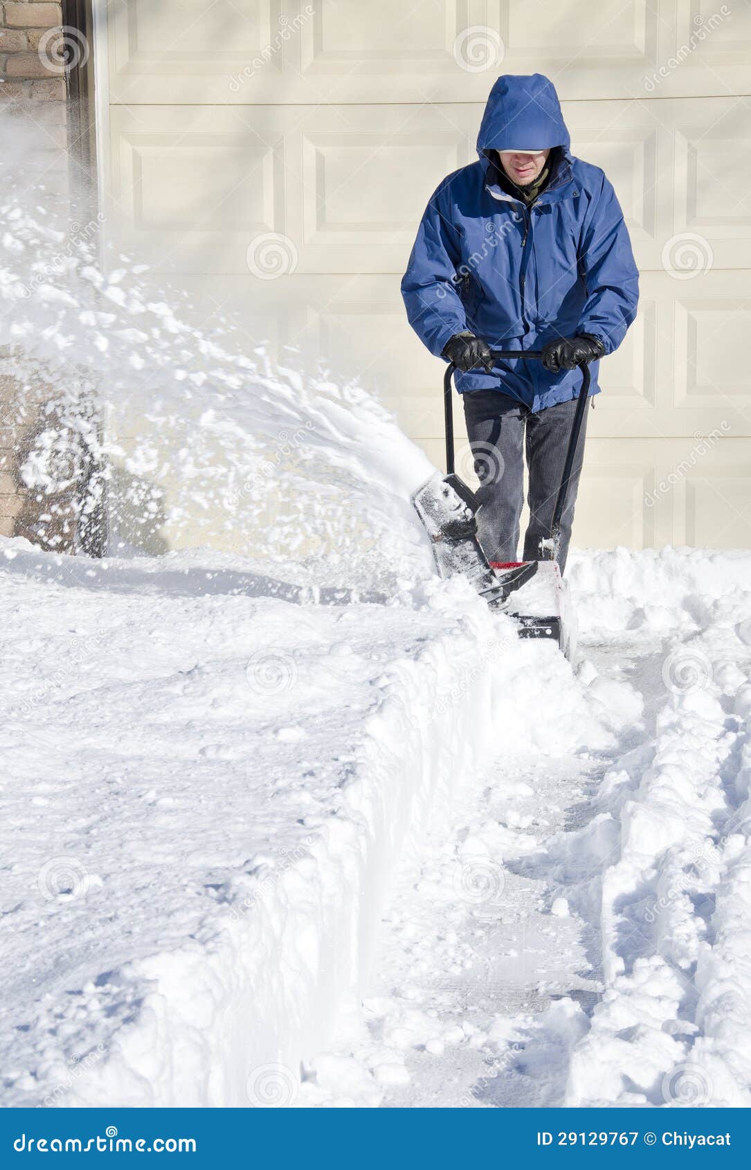Man Using Snowblower To Clear Snow Stock Image - Image of sunny, snow ...