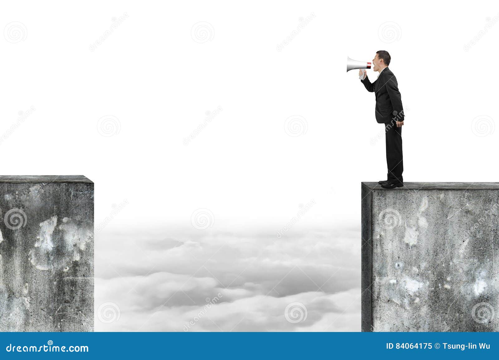 Man Using Speaker Yelling on High Concrete Wall Stock Image - Image of ...