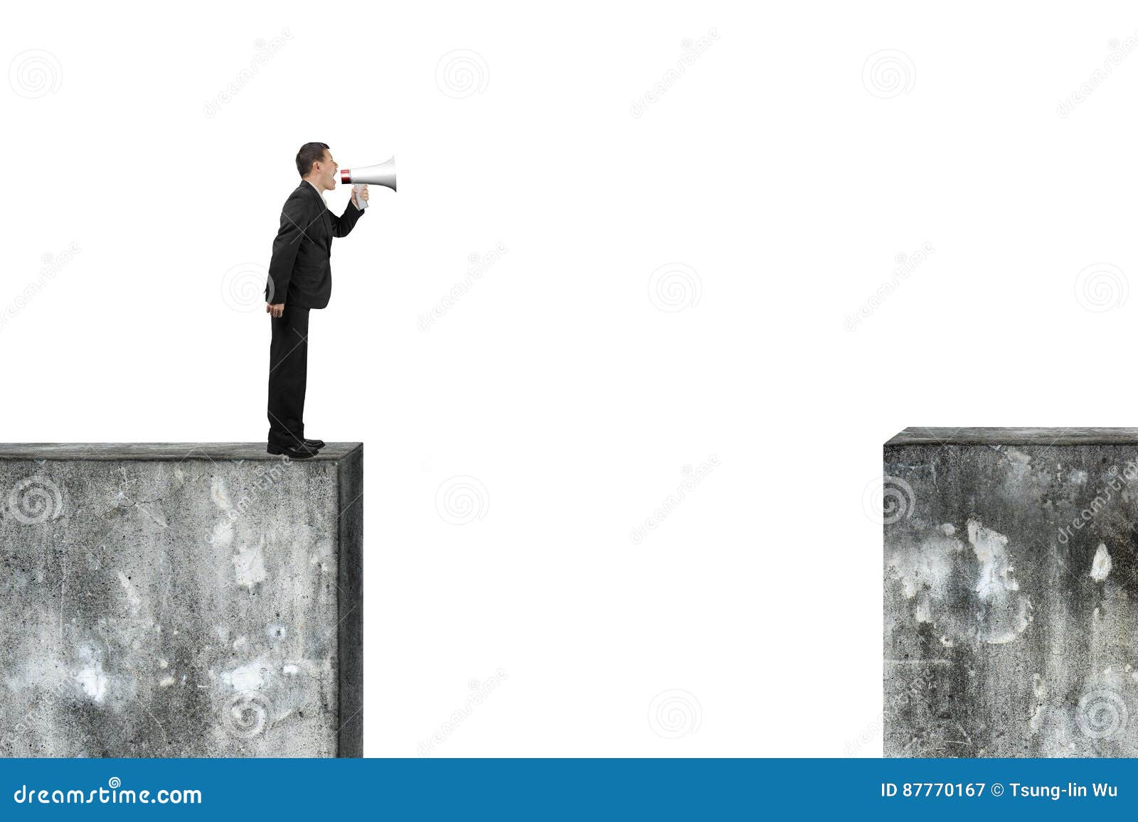 Man Using Speaker Yelling on High Concrete Wall Stock Image - Image of ...