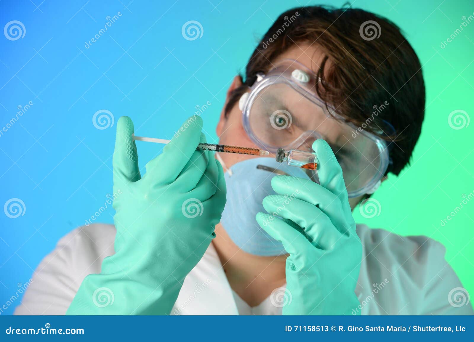 Man Using Syringe and Vial stock image. Image of medicine - 71158513