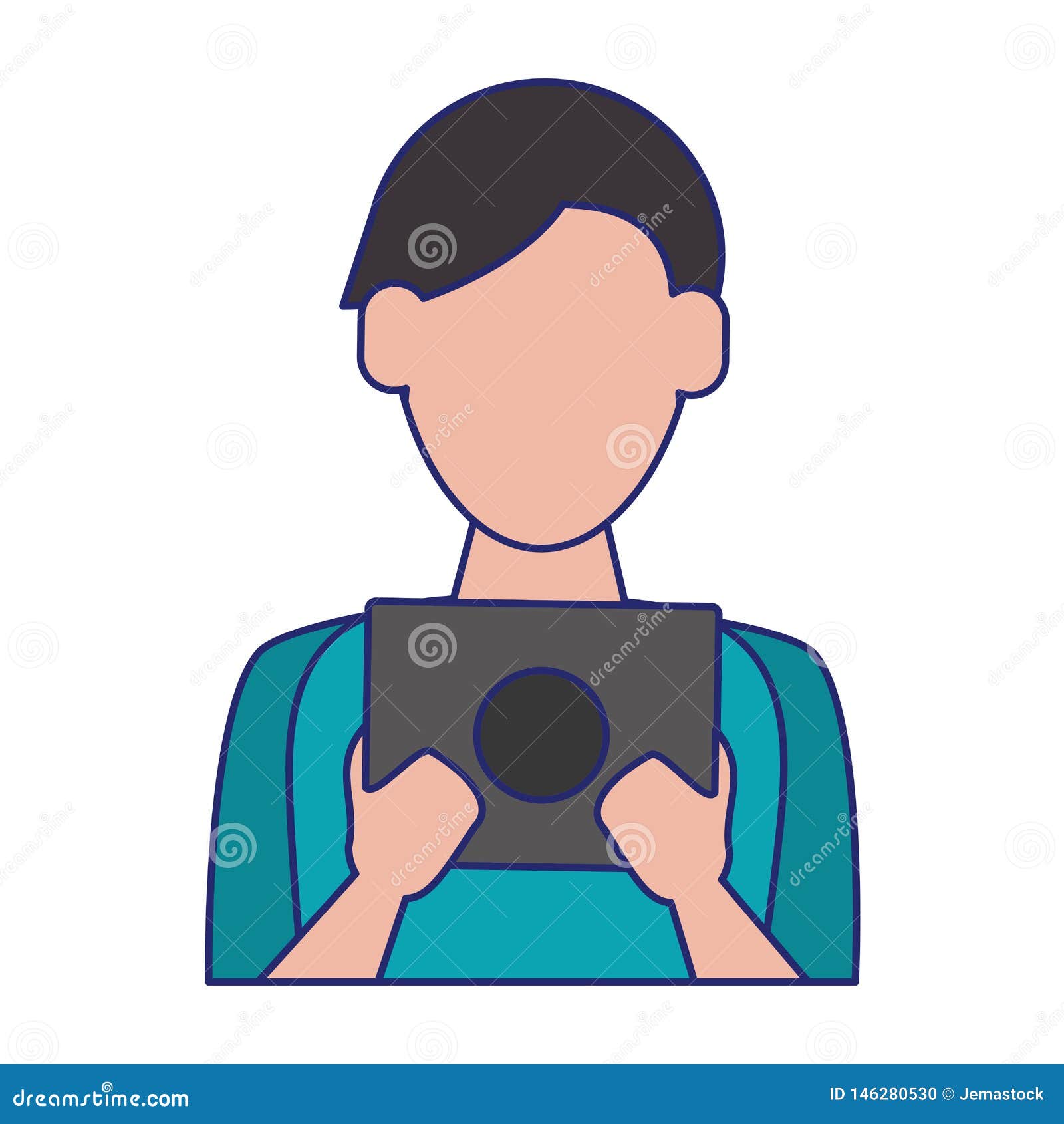 Man Using Tablet Blue Lines Stock Vector - Illustration of smart, chat ...