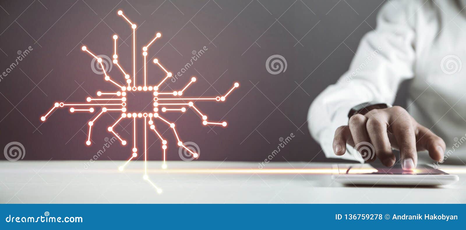 Man Using Tablet. Circuit Board Stock Photo - Image of digital ...