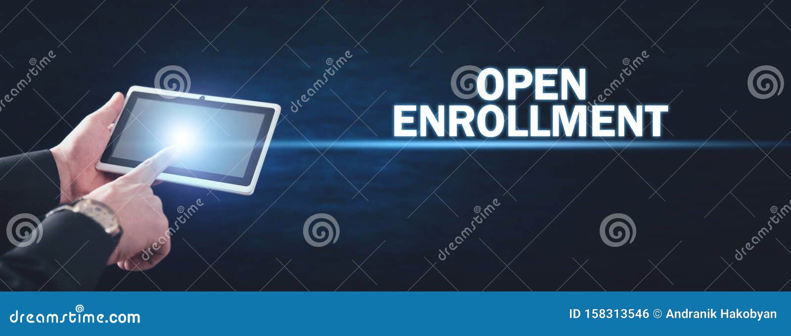 Man Using Tablet Computer. Open Enrollment Stock Photo - Image of ...