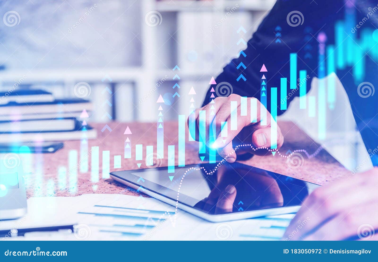Man Using Tablet in Office, Growing Graph Stock Photo - Image of ...