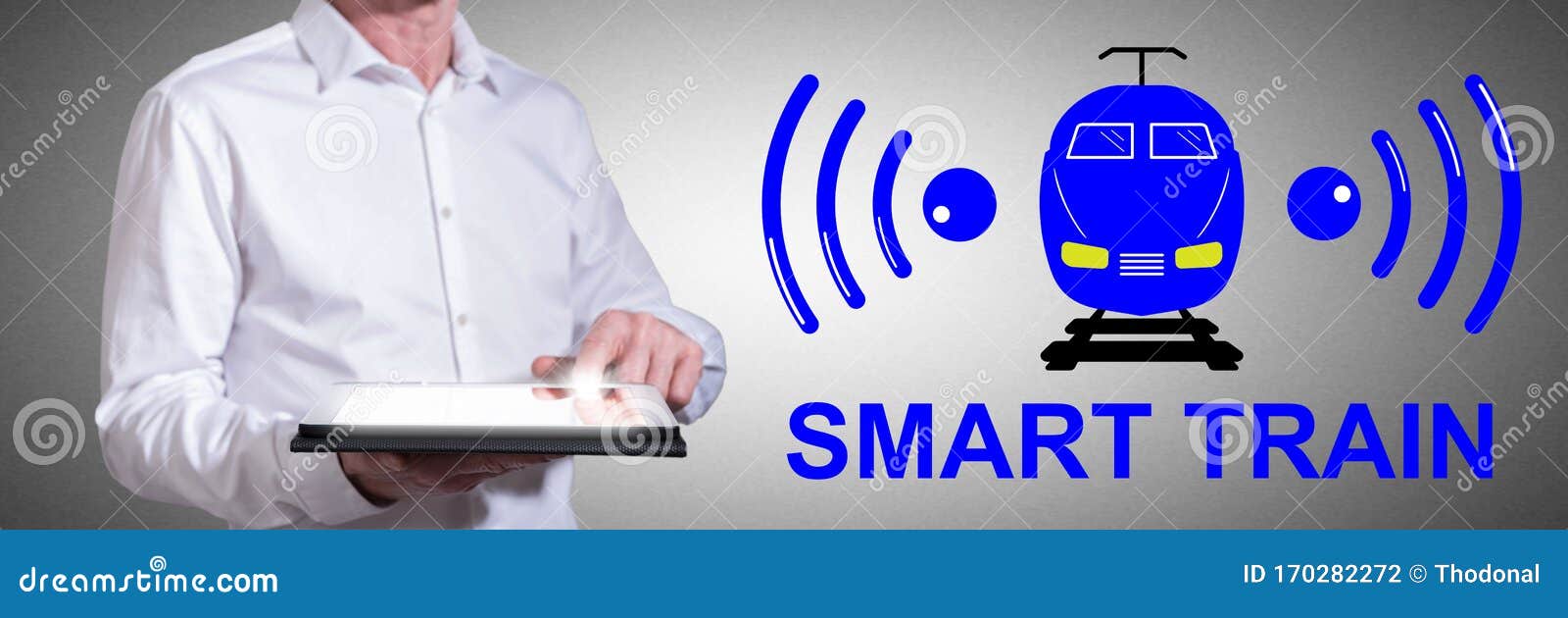 Smart Train Concept with Man Using a Tablet Stock Illustration ...