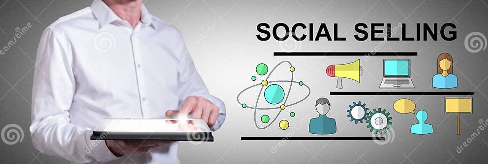 Social Selling Concept with Man Using a Tablet Stock Photo - Image of ...
