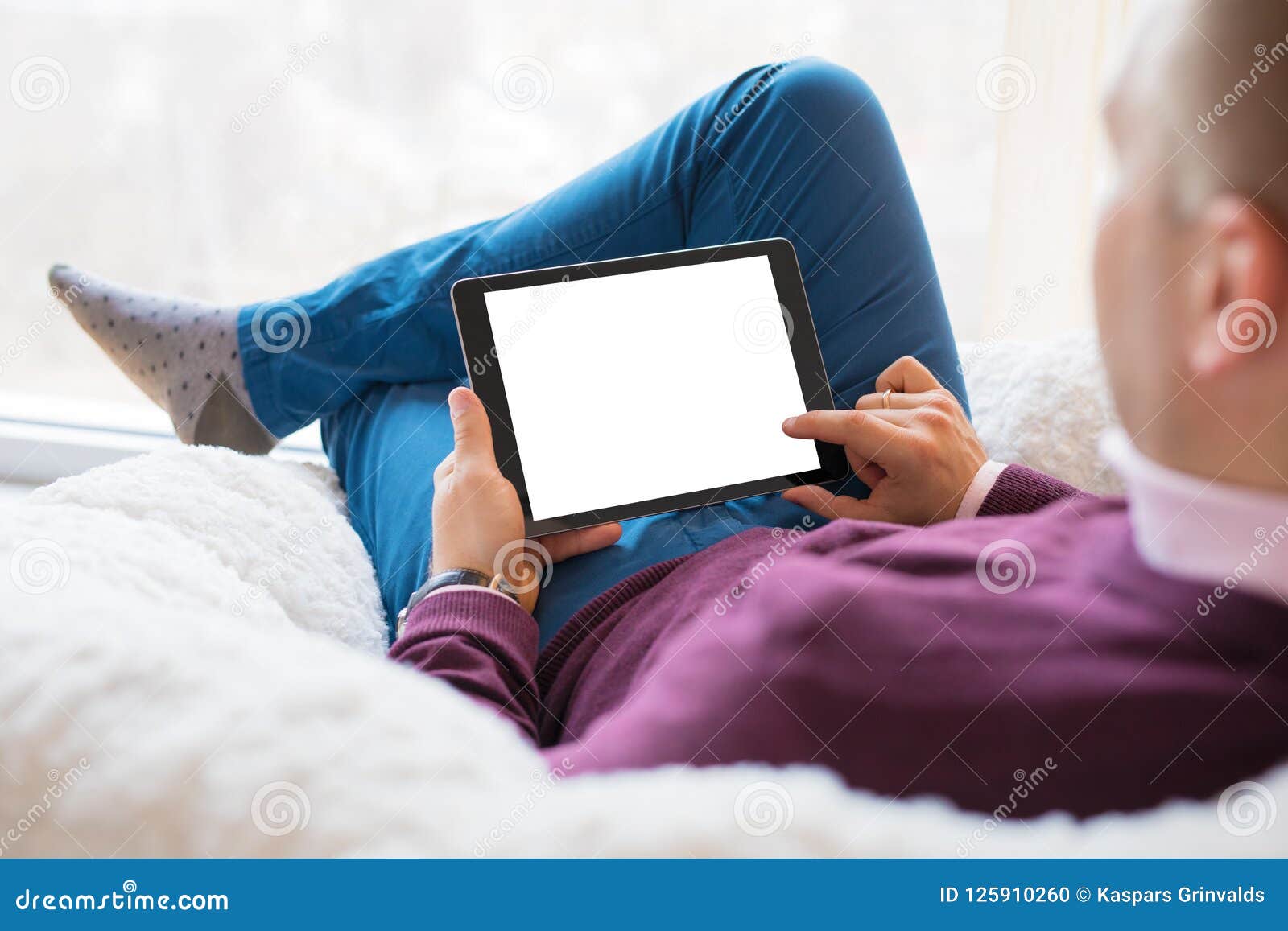 Man Using Tablet. Tablet Horizontal Screen Mockup Stock Photo - Image ...