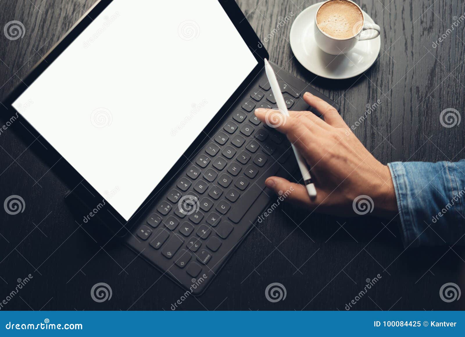 Man Using Tablet and Typing on Electronic Tablet Keyboard-dock Station ...