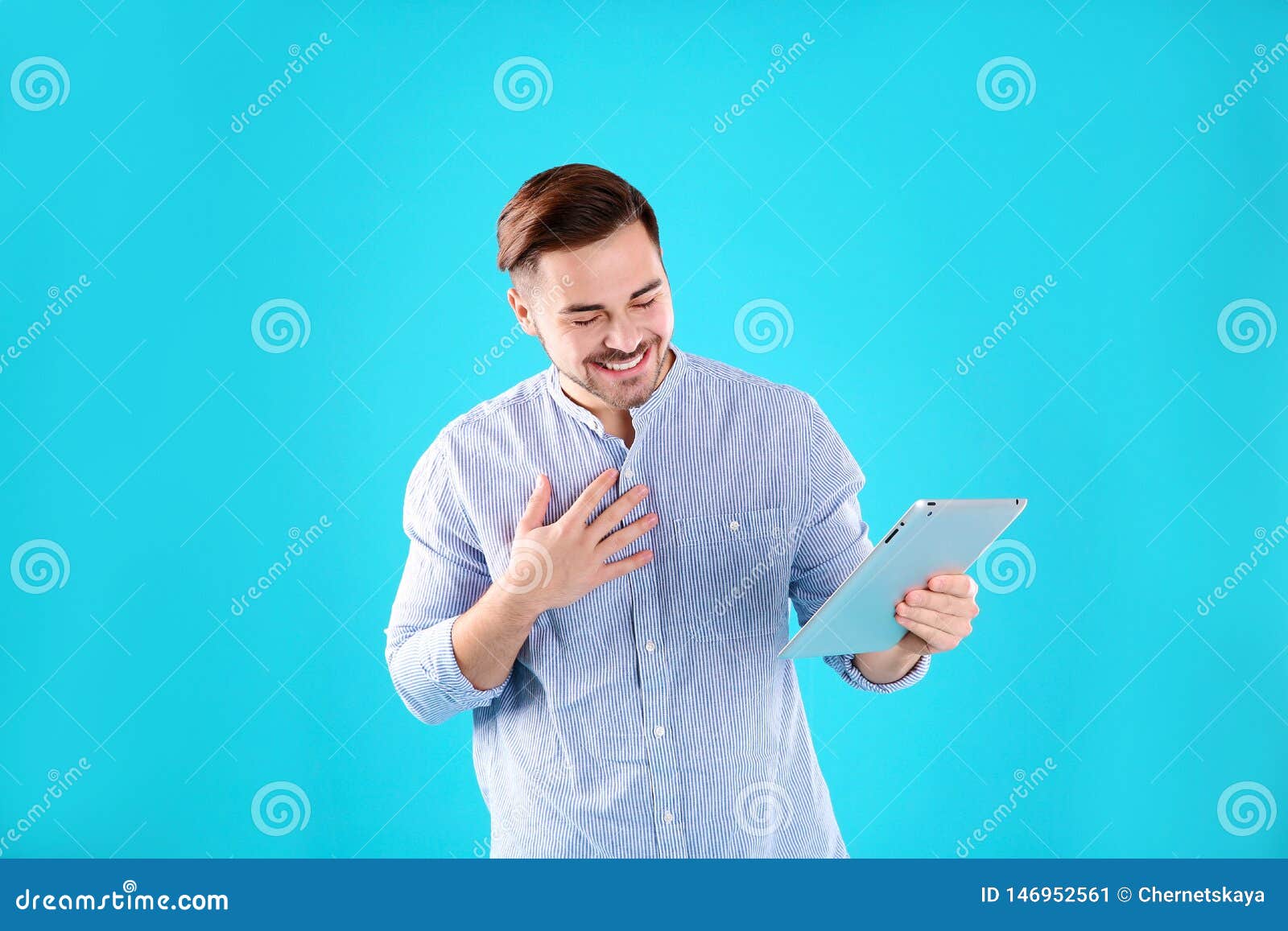 Man Using Tablet for Video Chat Stock Image - Image of lifestyle ...