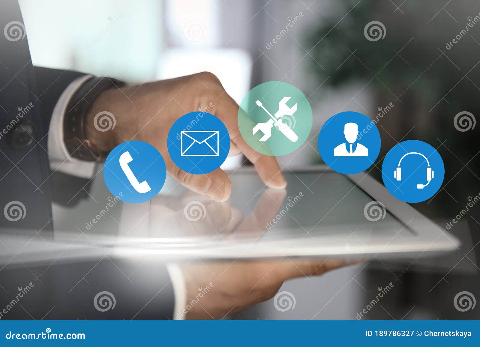 Man Using Tablet at Workplace. Technical Support Stock Image - Image of ...