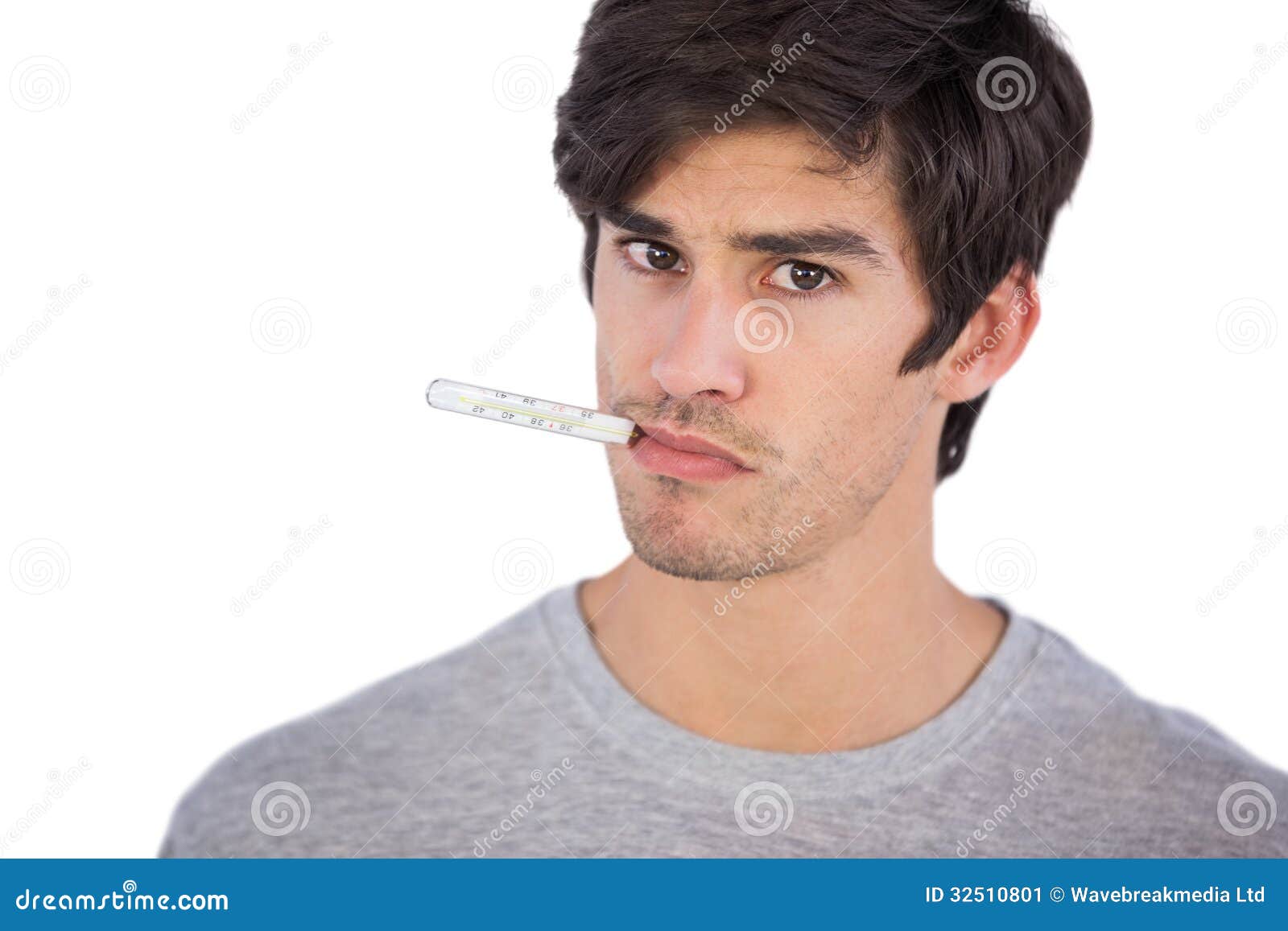 Man using a thermometer stock image. Image of unwell - 32510801