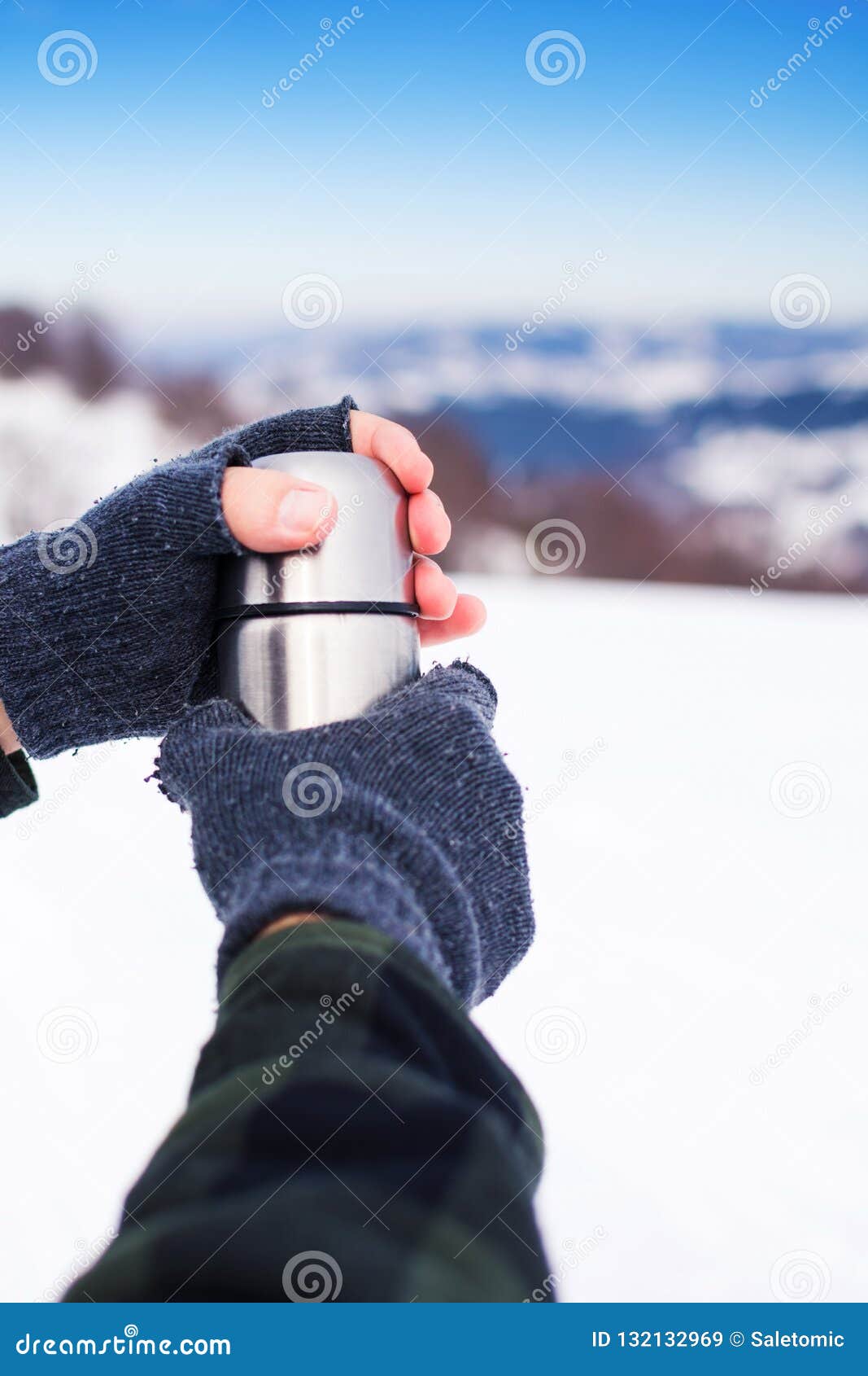 Man Using Thermos Bottle on a Winter Day Stock Image - Image of active ...