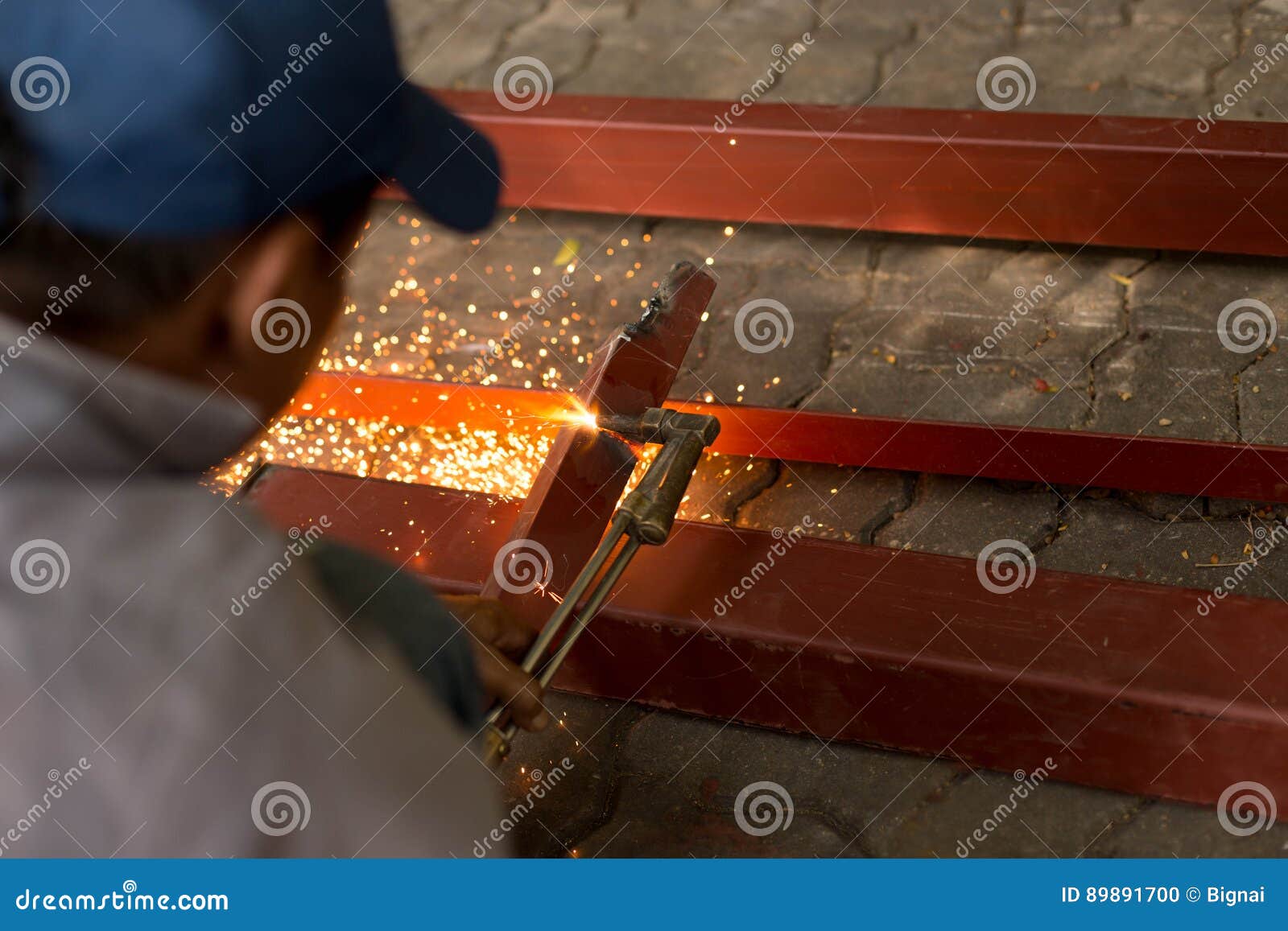 Man using torch cut metal stock photo. Image of expertise - 89891700