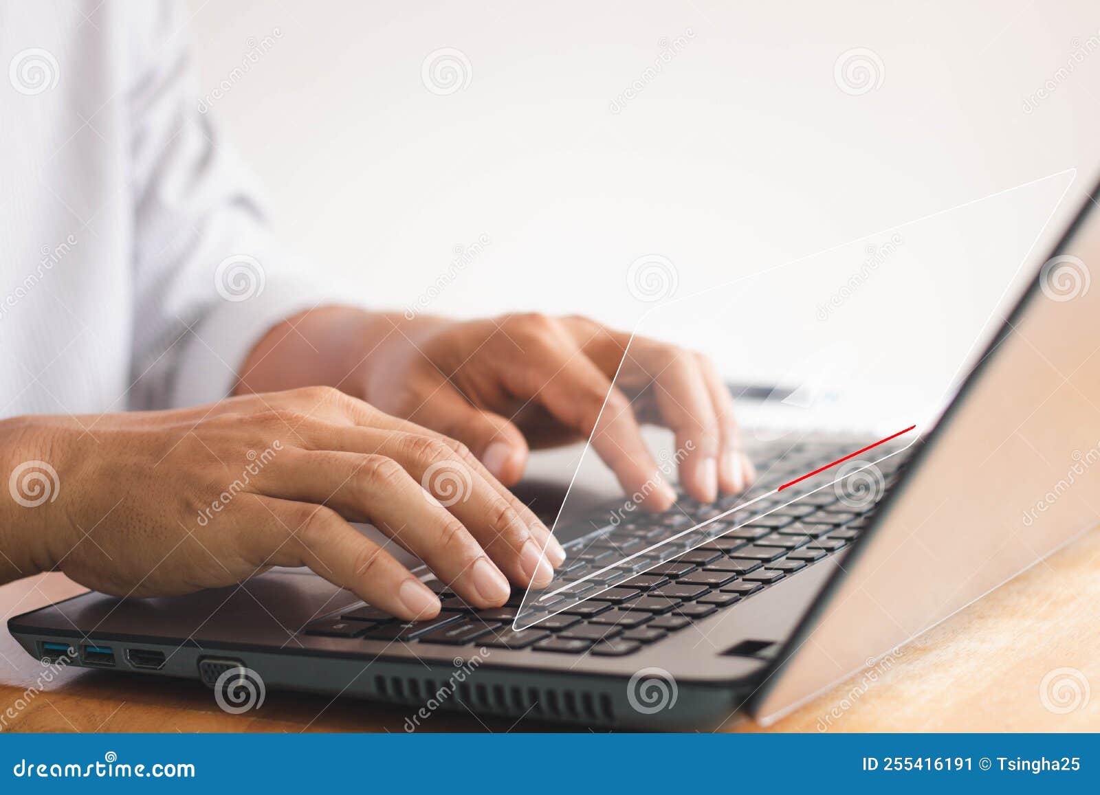 Man Using Touching the Play Button on a Virtual Screen for Streaming ...