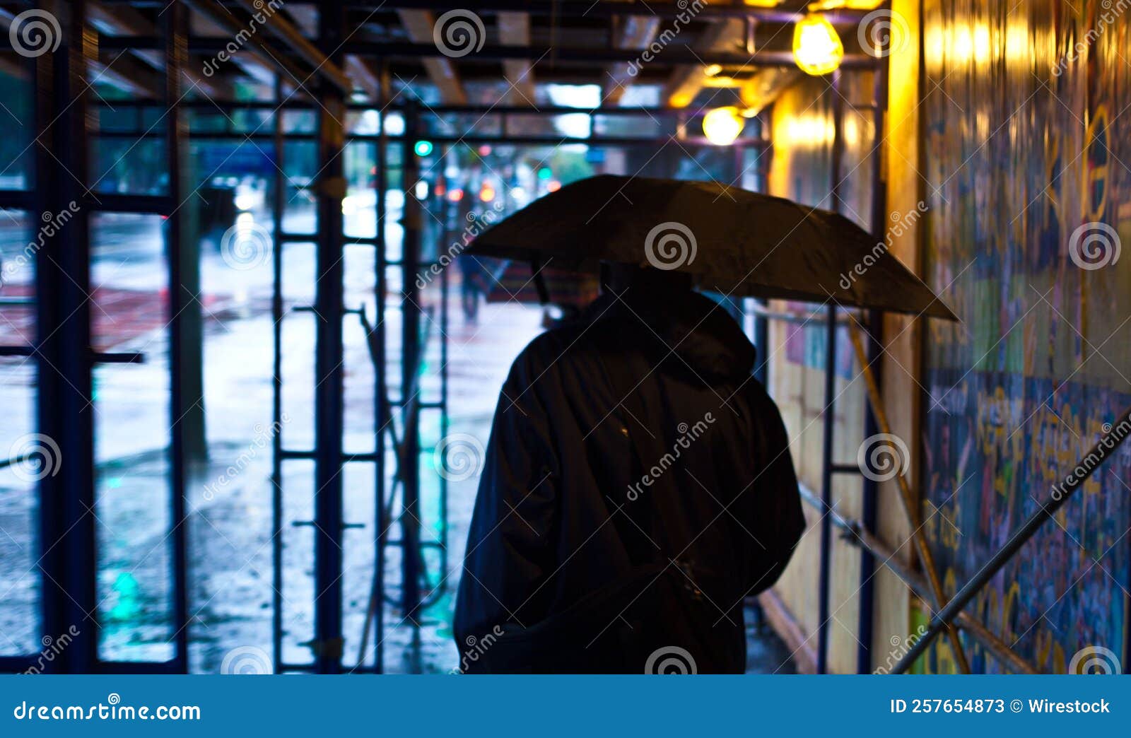 Man Using an Umbrella on Rainy Day Stock Image - Image of adult, urban ...