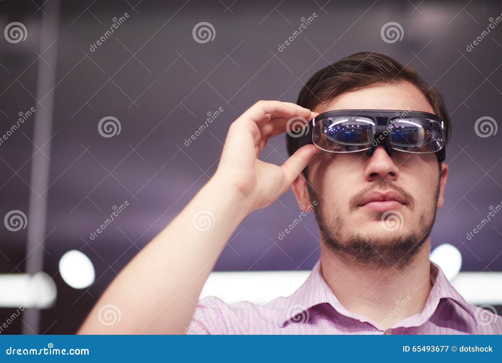 Man Using Virtual Reality Gadget Computer Glasses Stock Image - Image ...