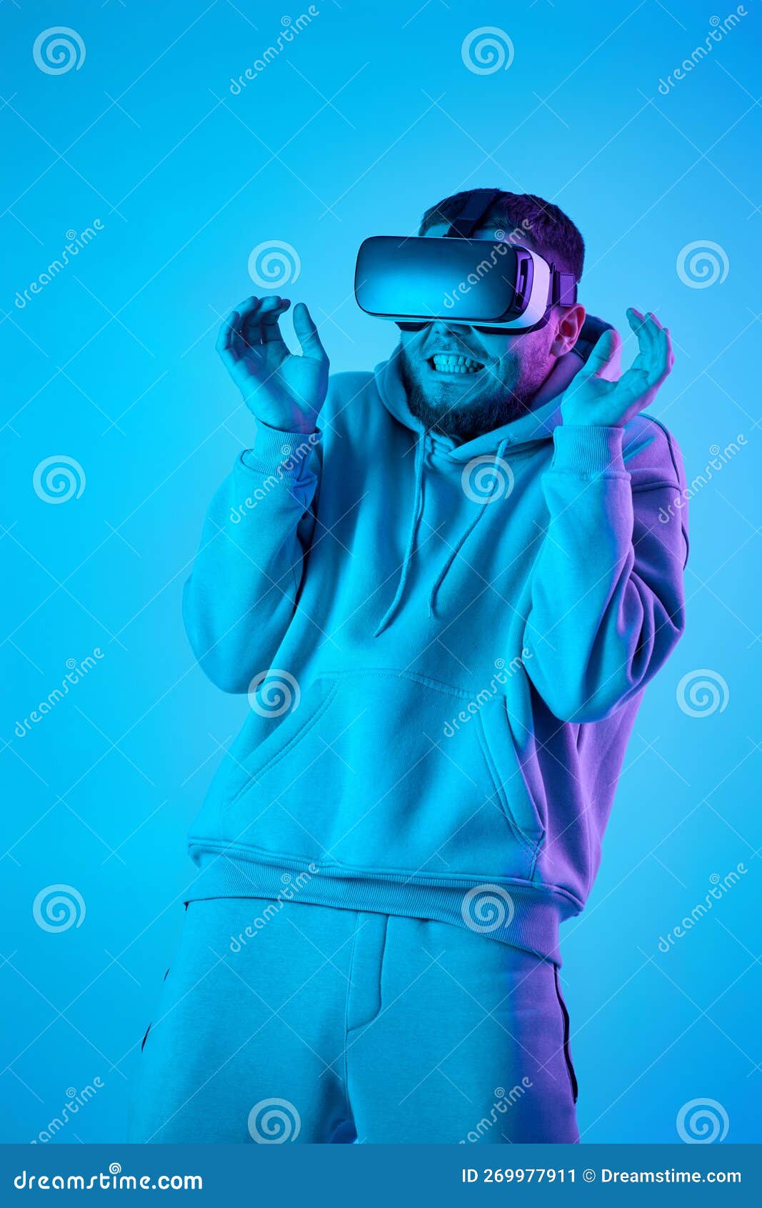 Man Using Virtual Reality Glasses and Playing Video Games Stock Image ...