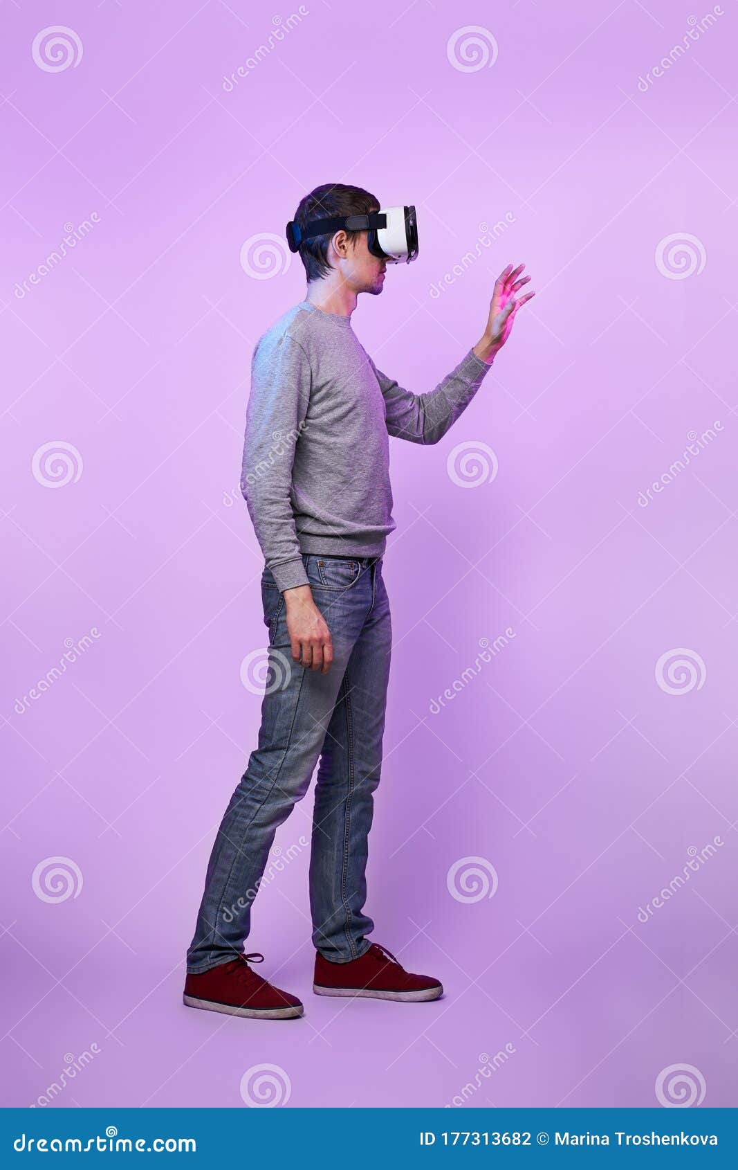 Man is Using Virtual Reality Headset. Stock Photo - Image of female ...