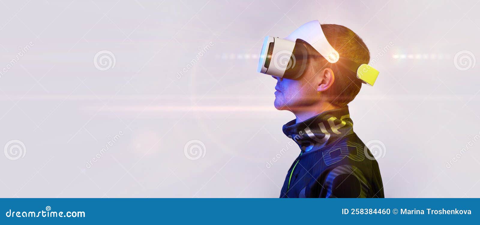 Man is Using Virtual Reality Headset. Concept of Virtual, Augmented and ...