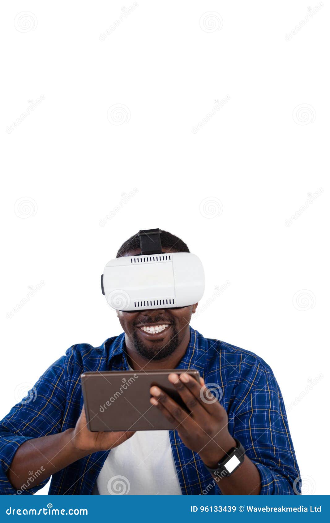 Man Using Virtual Reality Headset and Digital Tablet Stock Image ...