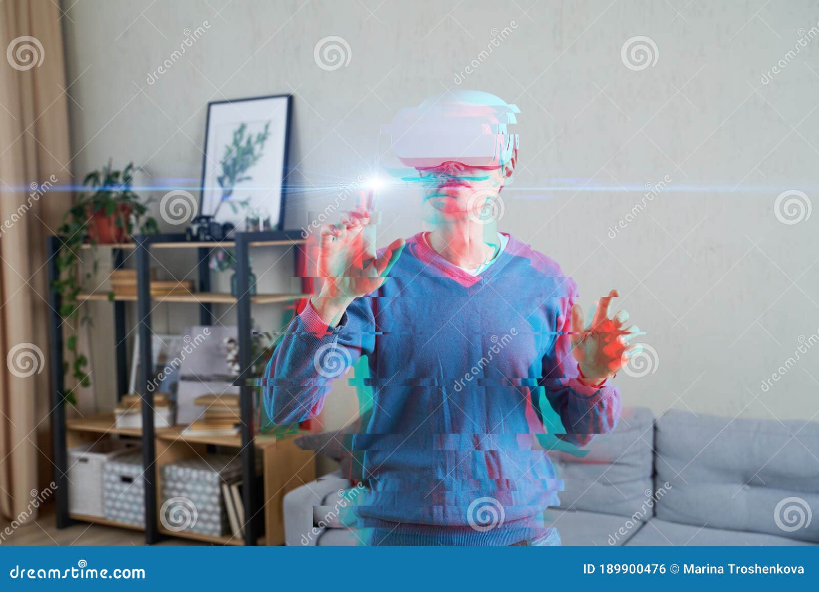 Man is Using Virtual Reality Headset. Image with Glitch Effect Stock ...