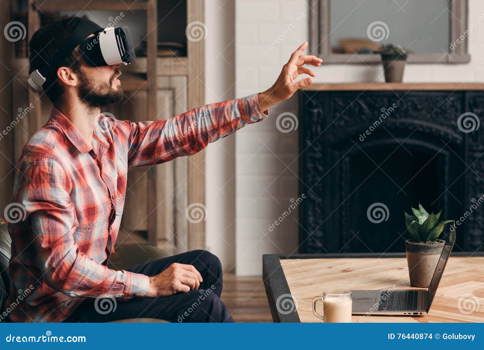 Man Using Virtual Reality Headset Stock Photo - Image of male, digital ...
