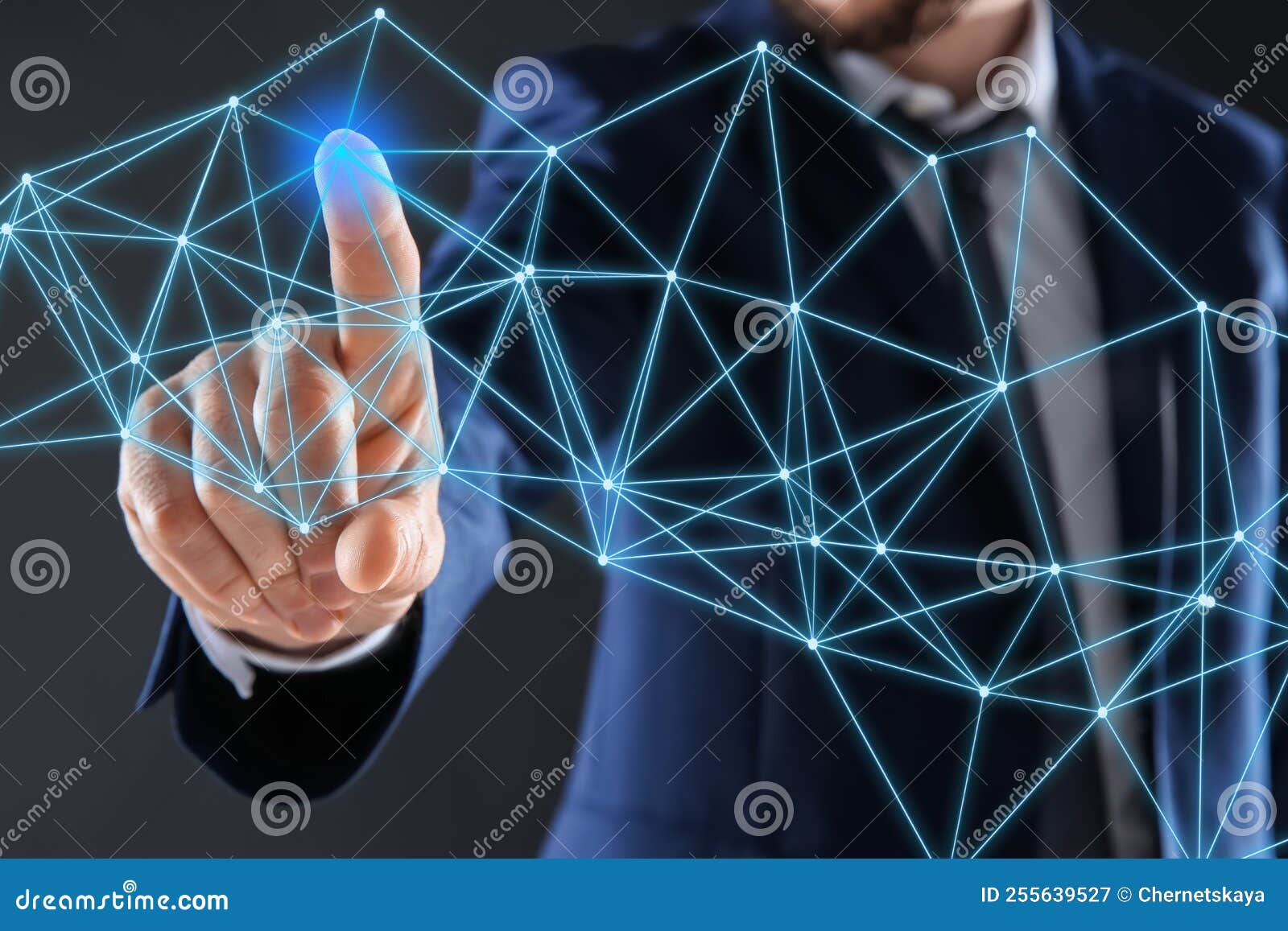 Man Using Virtual Screen with Connection Lines Presenting Innovation ...