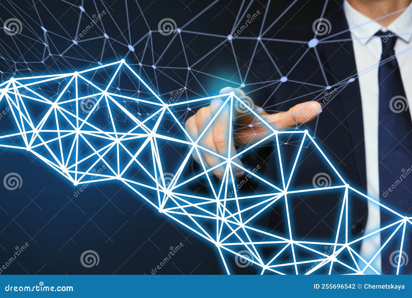 Man Using Virtual Screen with Connection Lines Presenting Innovation ...