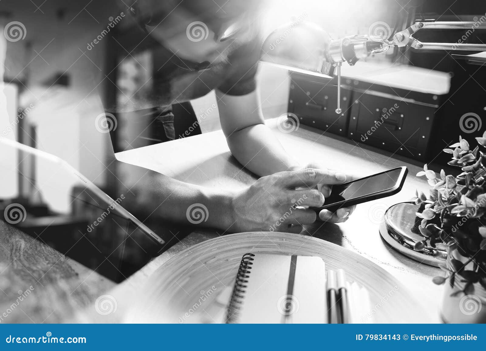 Man Using VOIP Headset with Digital Tablet Computer Docking Smart ...