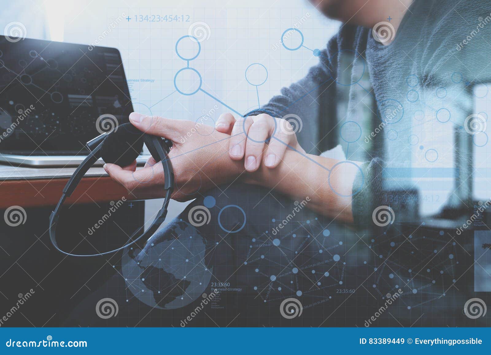 Man Using VOIP Headset with Digital Tablet Computer Docking Smart ...