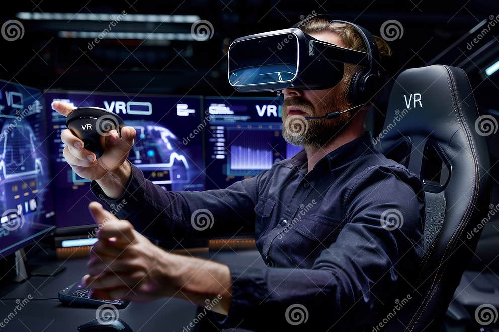 Man Using VR in a Gaming Setup, Highlighting the Immersive Experience ...
