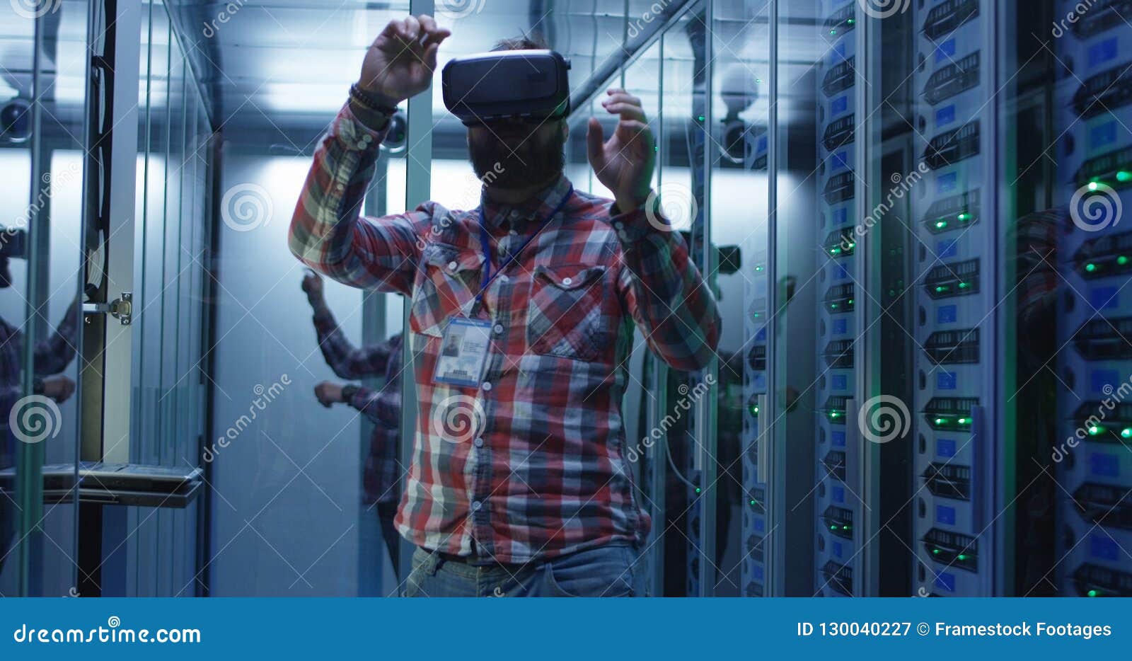 Man Using VR Glasses in Data Center Stock Image - Image of engineer ...