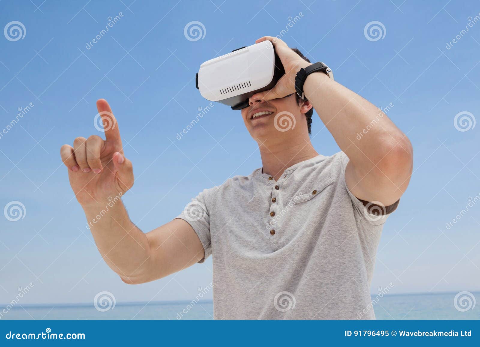 Man Using Vr Headset Against the Blue Sky Stock Image - Image of ...