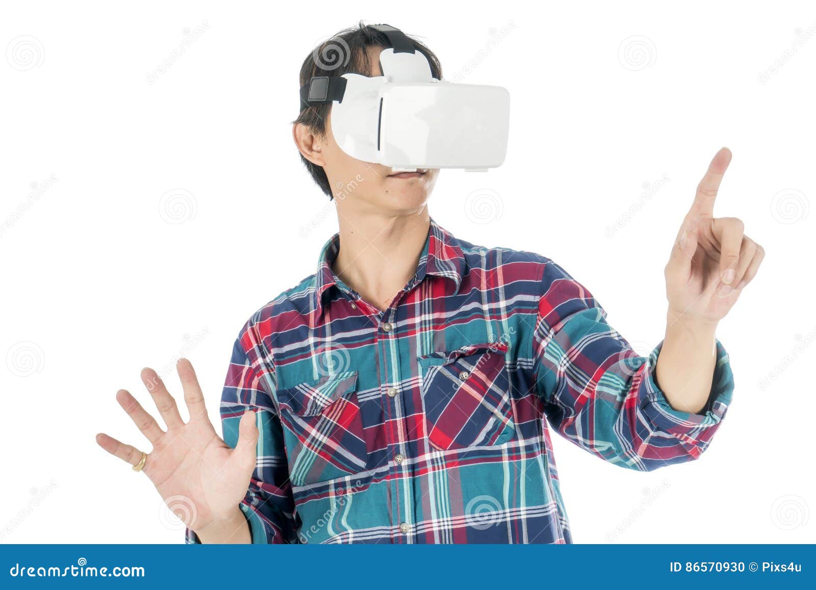 Man Using a VR Headset and Experiencing Virtual Reality Stock Photo ...