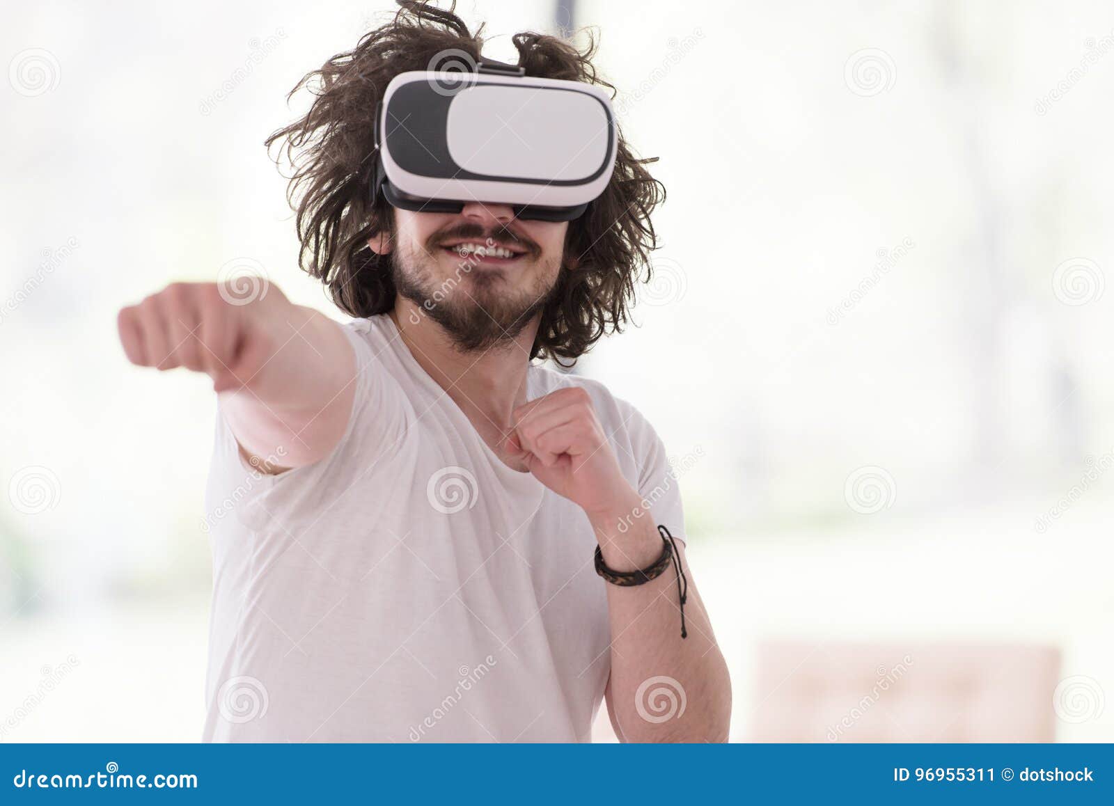 Man Using VR-headset Glasses of Virtual Reality Stock Image - Image of ...