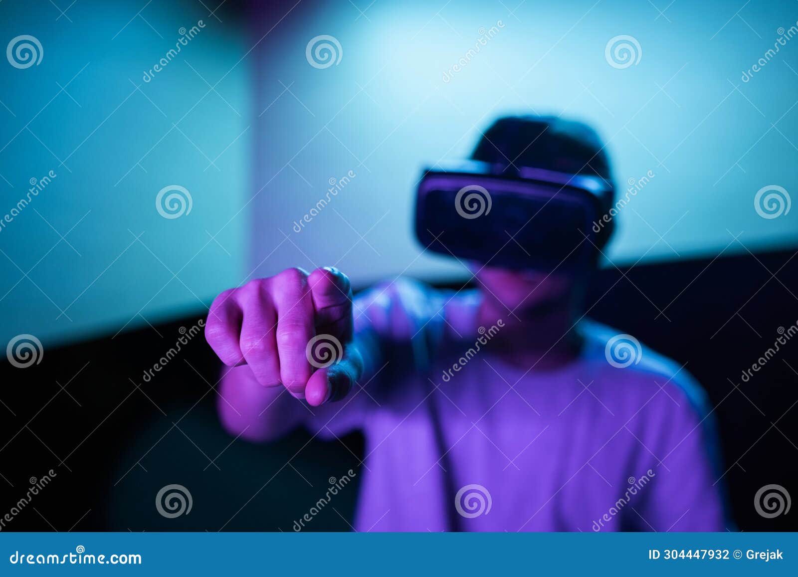 Man Using a VR Headset with Motion Tracking Tech, Make Hand Gestures in ...