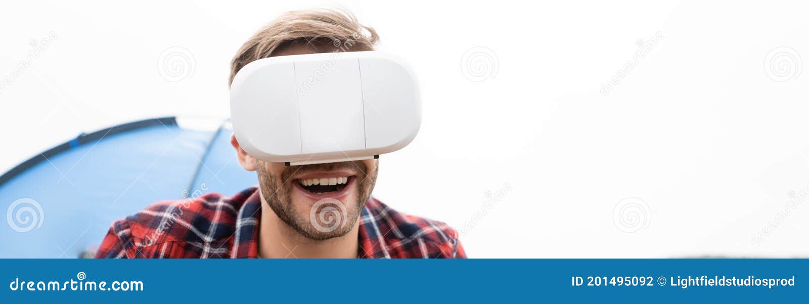Man Using Vr Headset with Tent Stock Photo - Image of activity, white ...