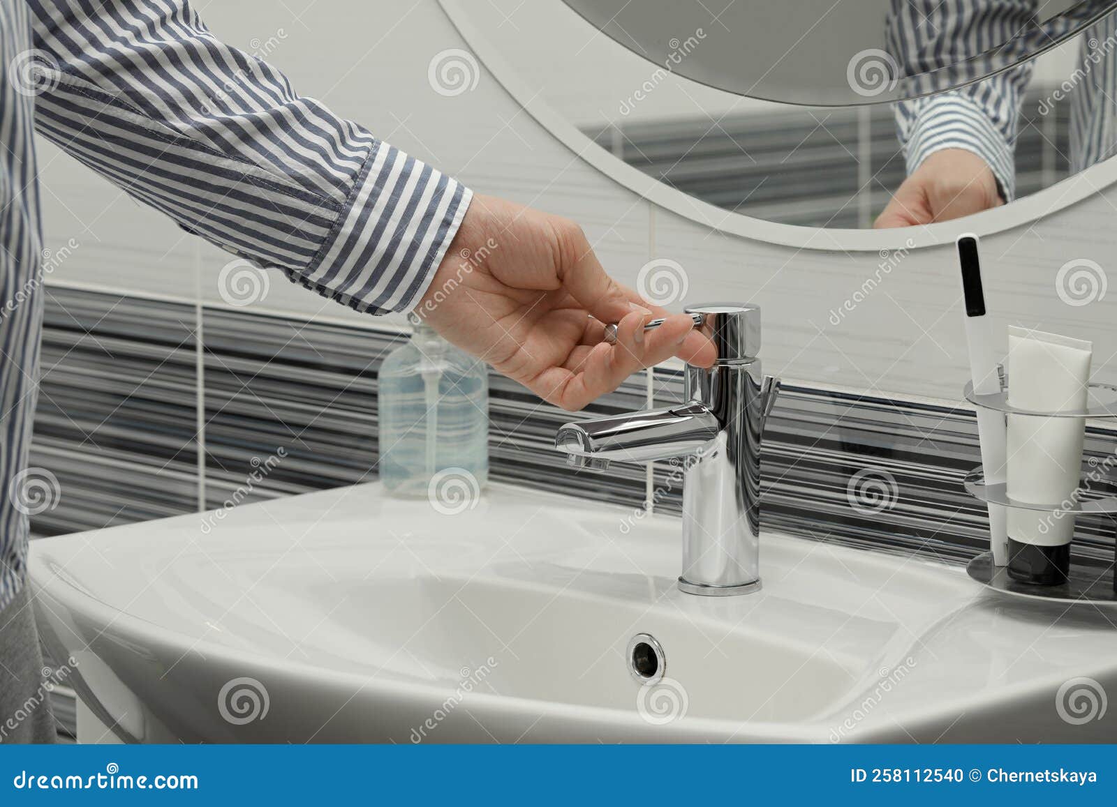 Man Using Water Tap in Bathroom, Closeup Stock Photo - Image of hygiene ...