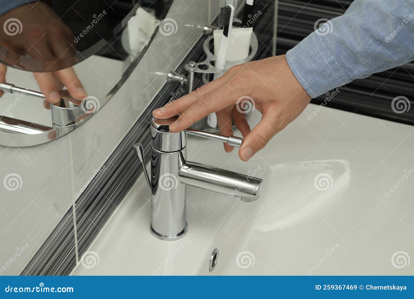 Man Using Water Tap in Bathroom, Closeup Stock Image - Image of healthy ...