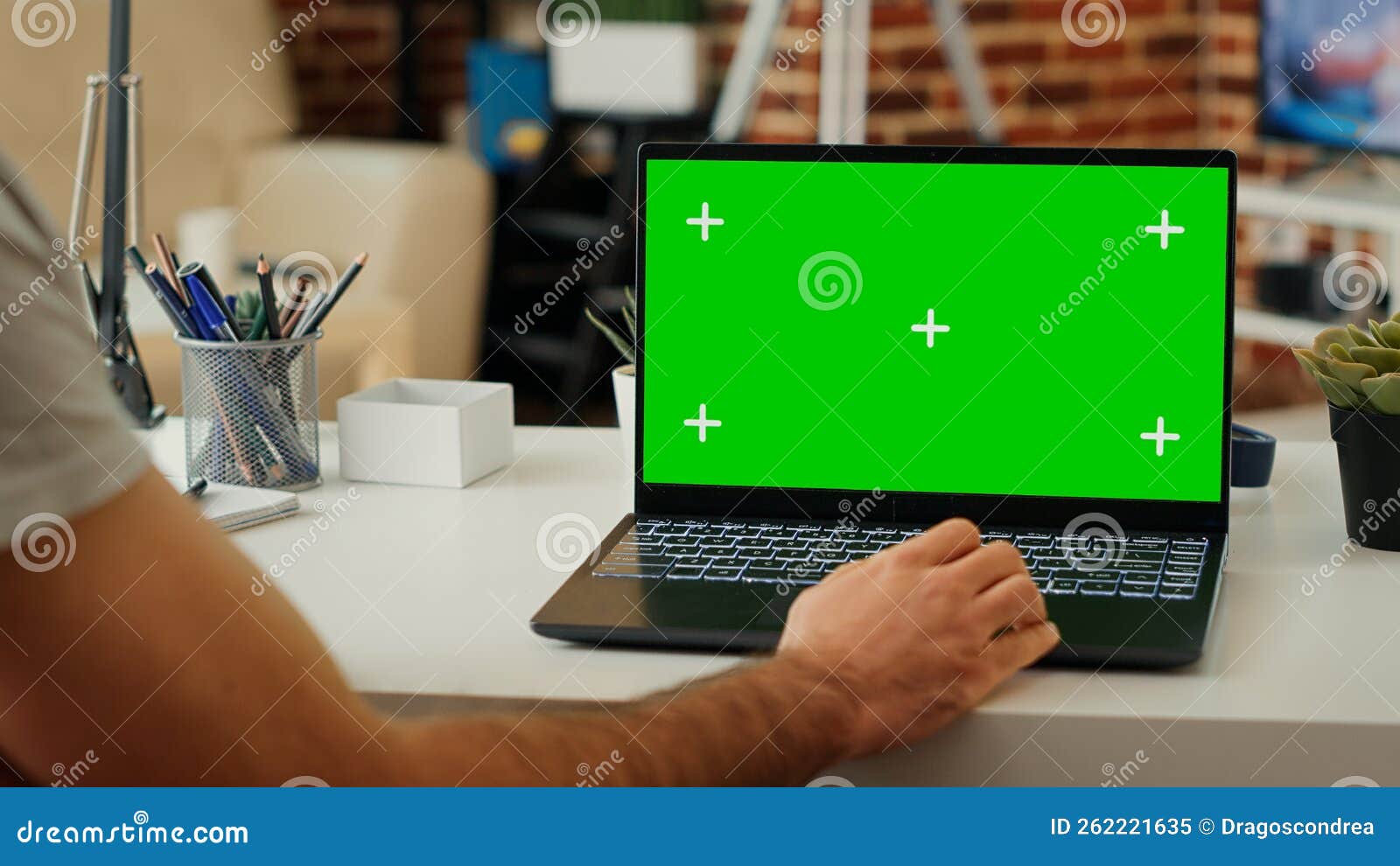 Man Using Wireless Pc with Isolated Greenscreen Display Stock Image ...