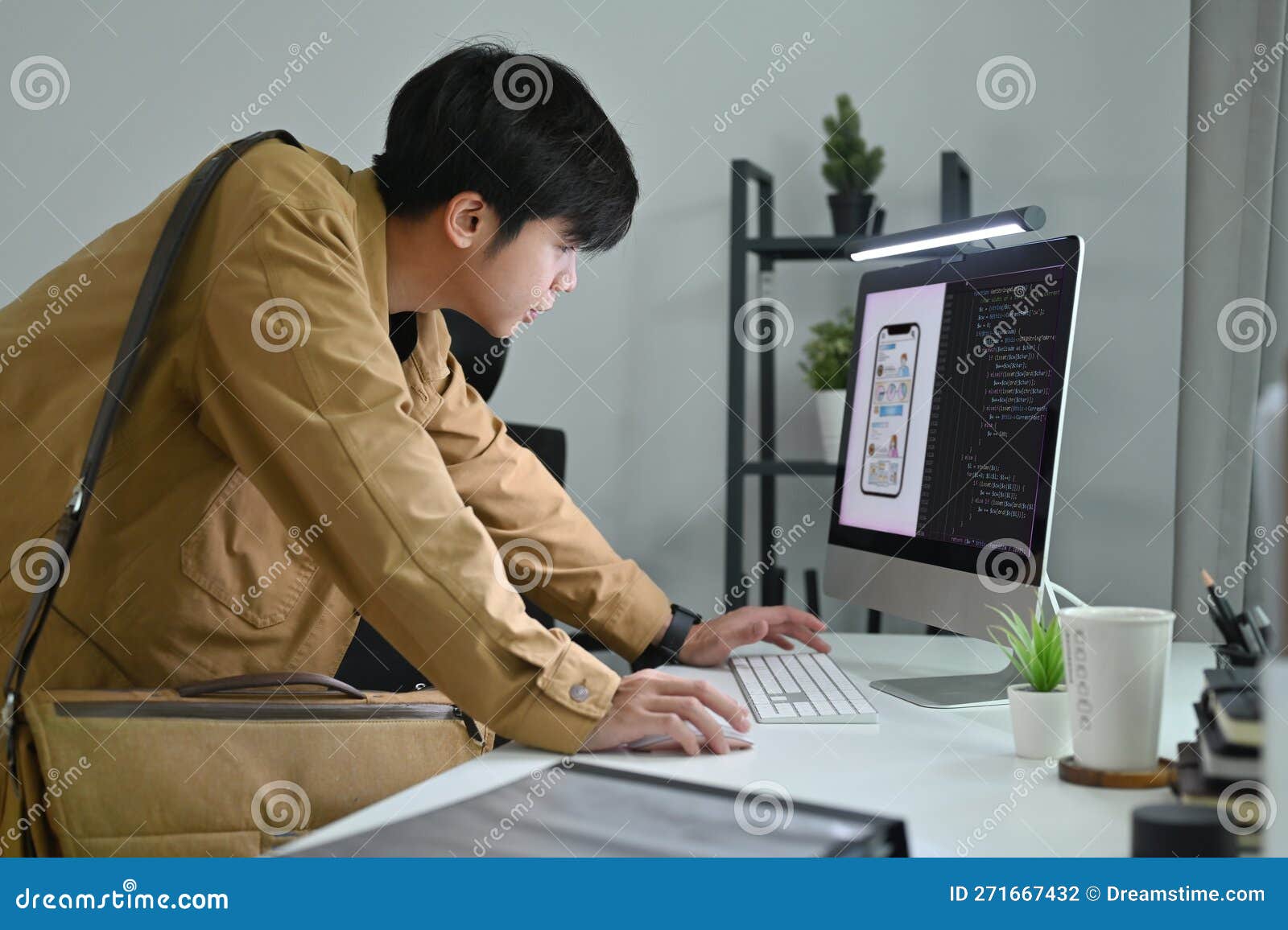 Man UX Graphic Designer Working for Mobile Application Software Design ...